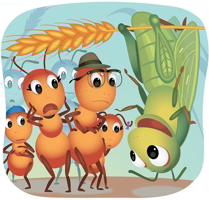 Cartoon Grasshopper And Ant